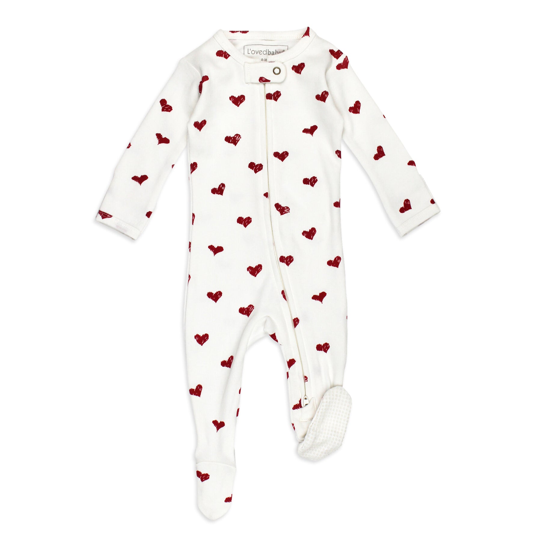 Organic 2-Way Zipper Footie in Crimson Hearts – L'ovedbaby